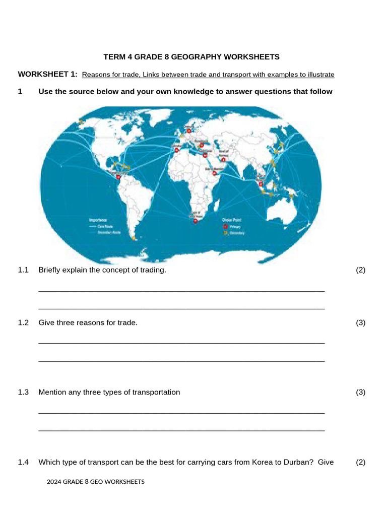 Grade 8 Geography Worksheets | PDF | Public Transport | Business