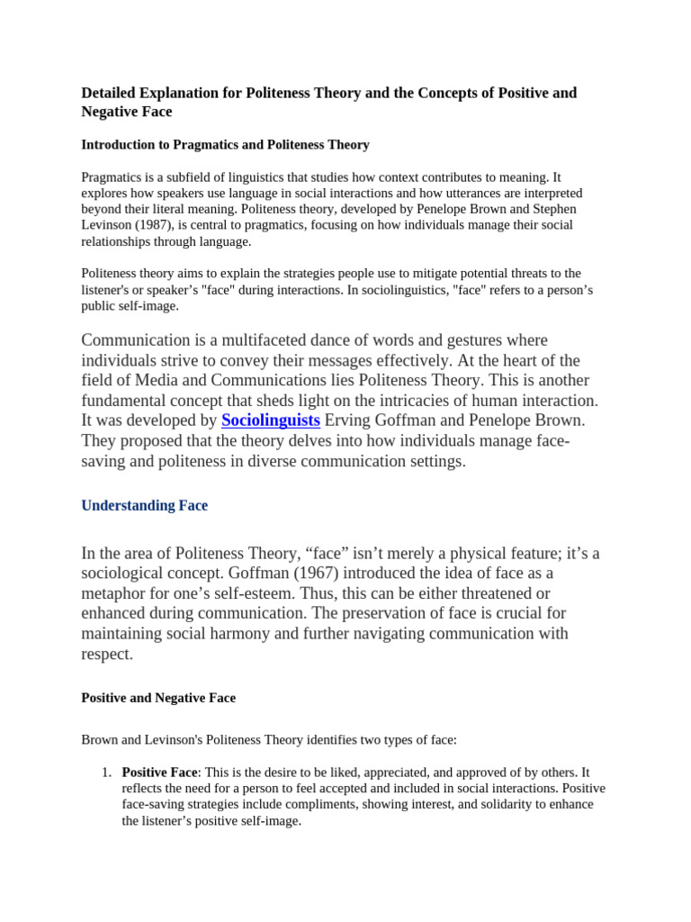 Detailed Explanation For Politeness Theory and The Concepts of Positive ...