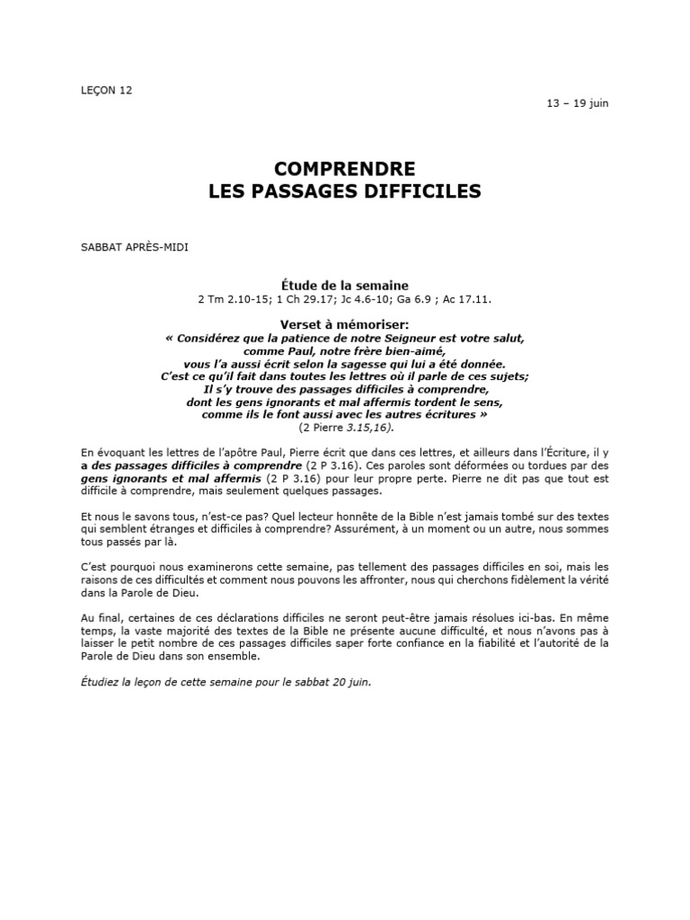 12 Interprete Ecriture Comprendre Passages Difficiles | PDF