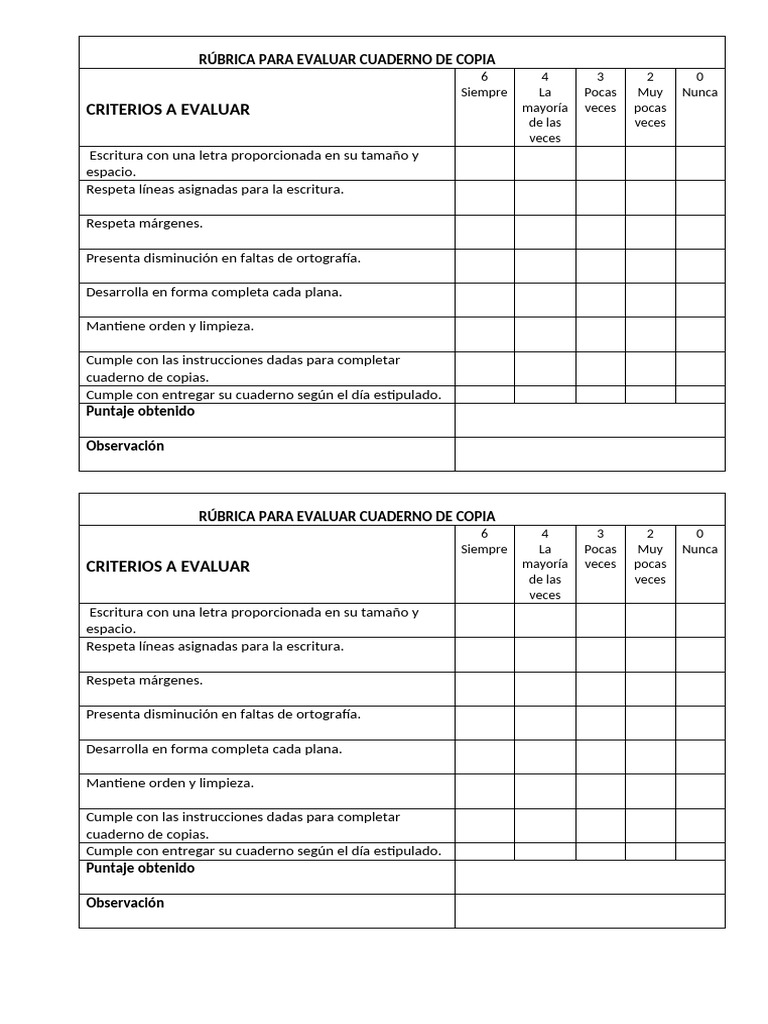 Criterios A Evaluar: Rúbrica para Evaluar Cuaderno de | PDF
