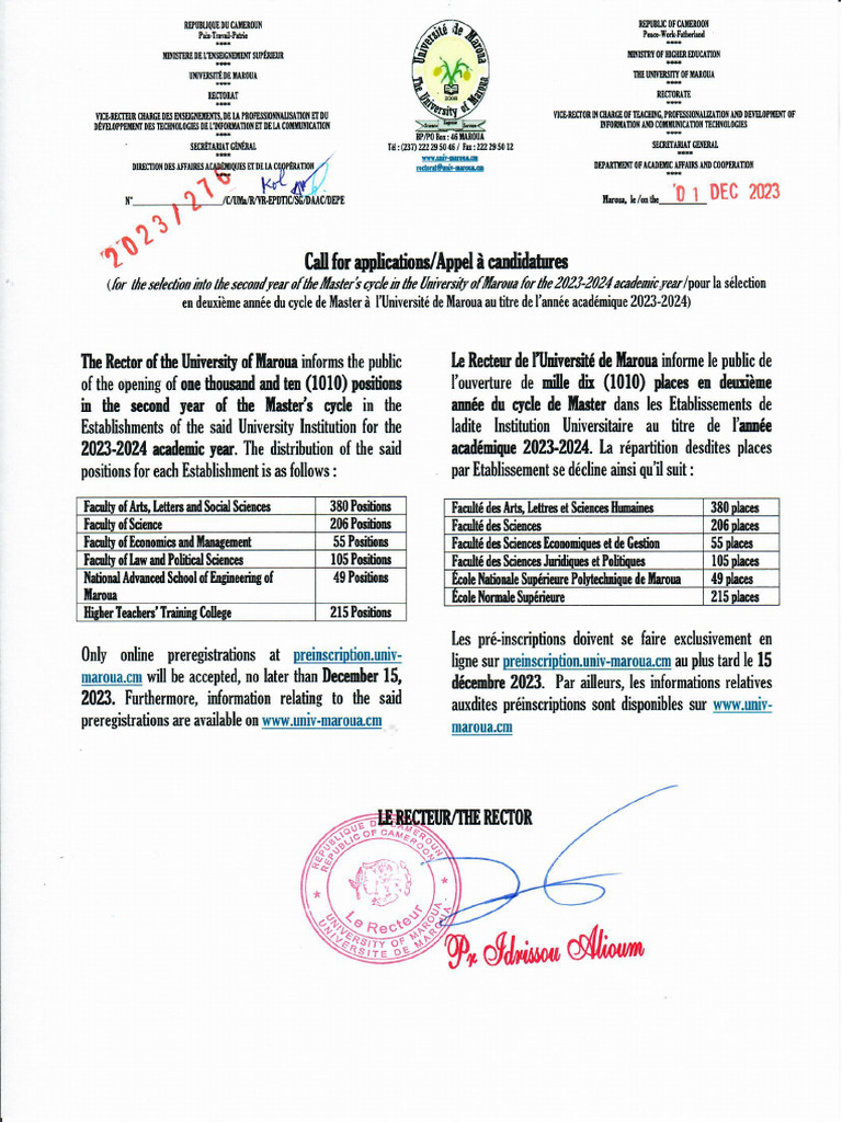 Call For Applications - Appel À Candidatures (For The Selection Into ...