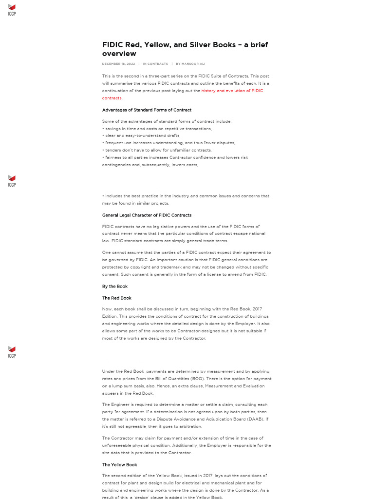 FIDIC Red, Yellow, and Silver Books - A Brief Overview - Institute of ...