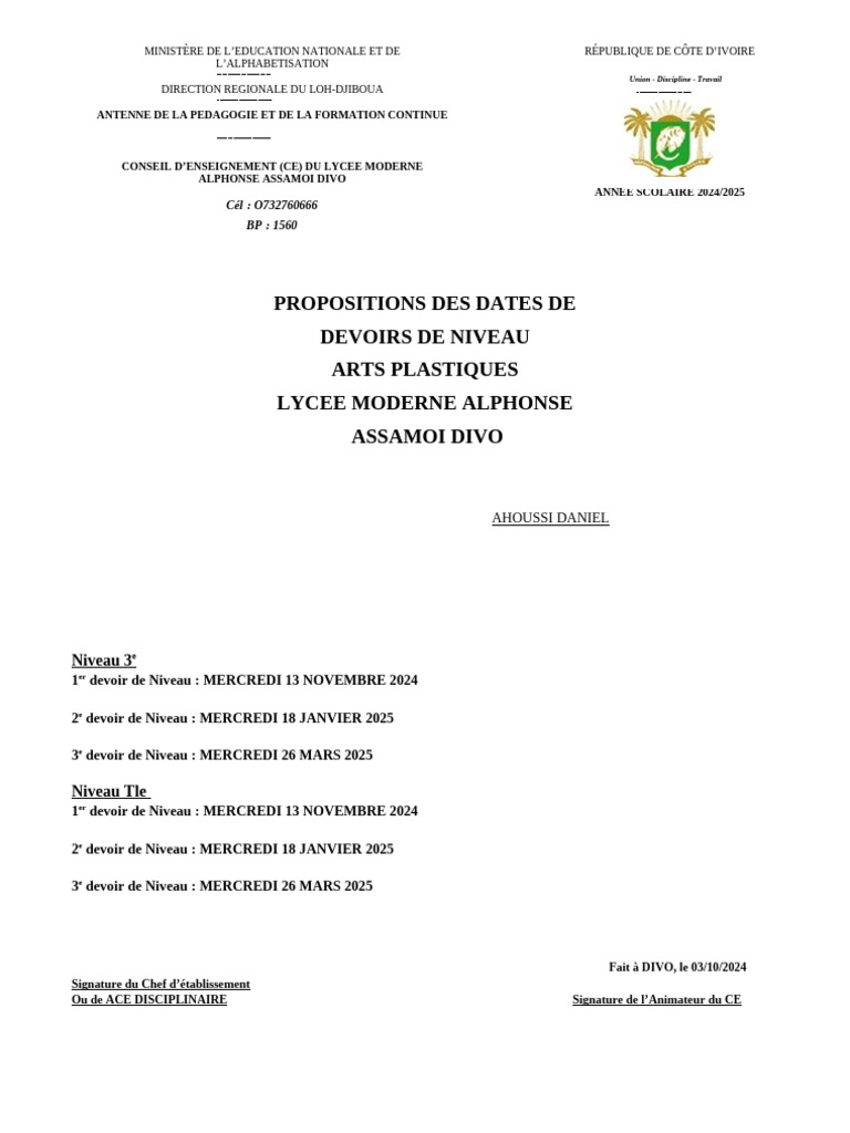 Propositions Devoirs de Niveau | PDF