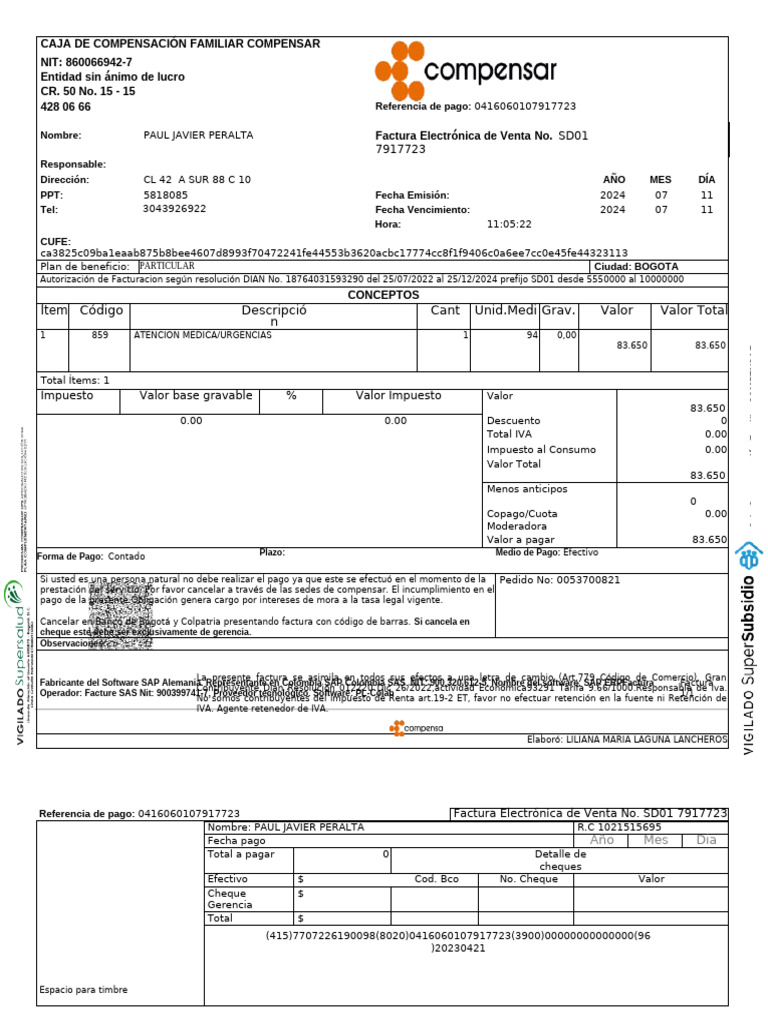 FACTURA-DE-VENTA Compensar | PDF