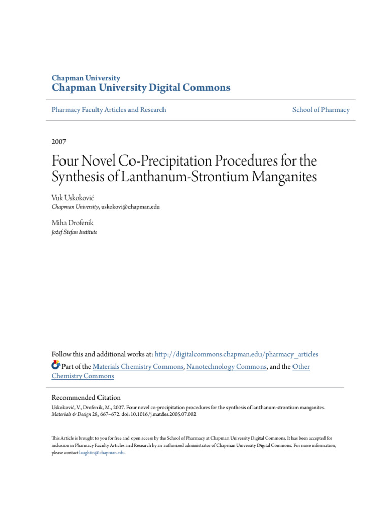 Four Novel Co-Precipitation Procedures For The Synthesis of Lanth | PDF ...