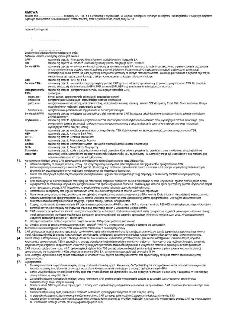 Umowa: Definicje - GPW SIR Serwis GPW | PDF