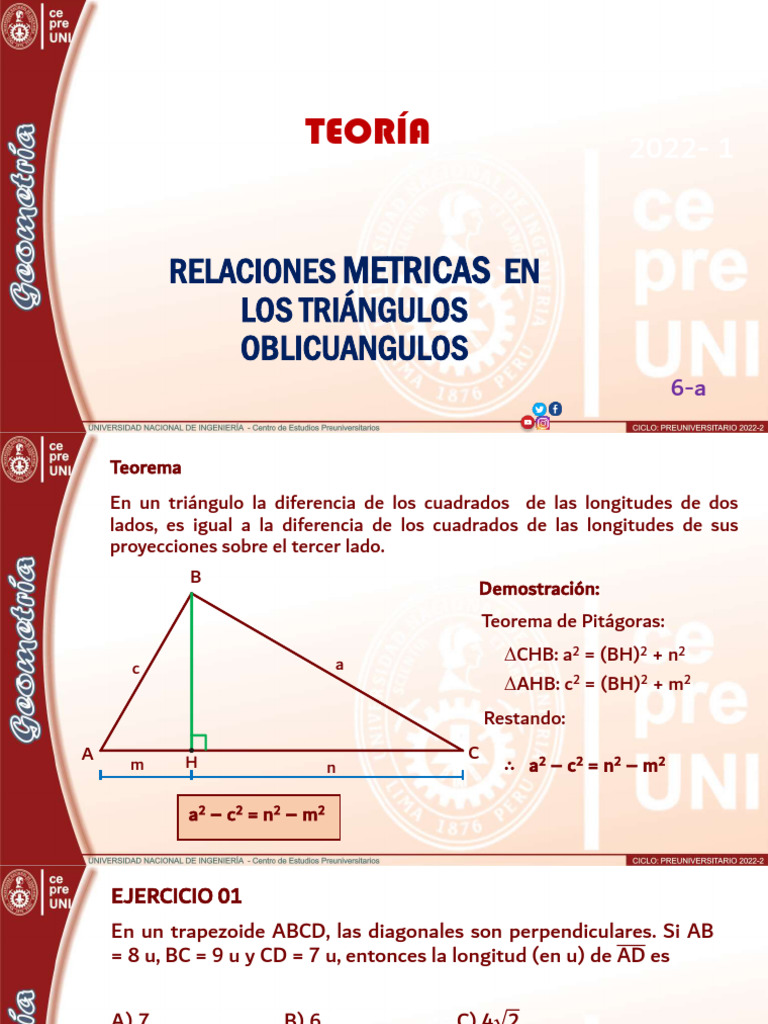 Semana 7,1 Relaciones Métricas Triáng. Obli Teoría Pre 2022-2 | PDF