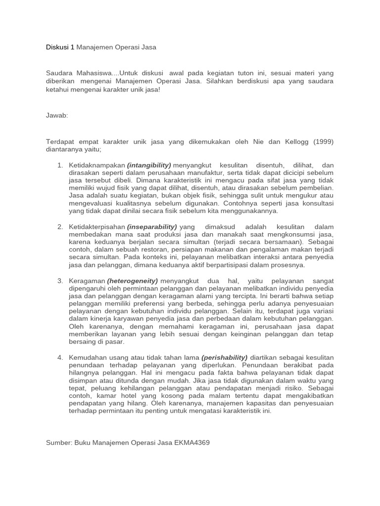 Diskusi 1 Manajemen Operasi Jasa | PDF