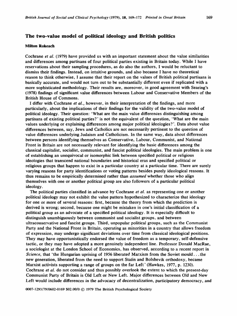 The Two-Value Model of Political Ideology and British Politics | PDF