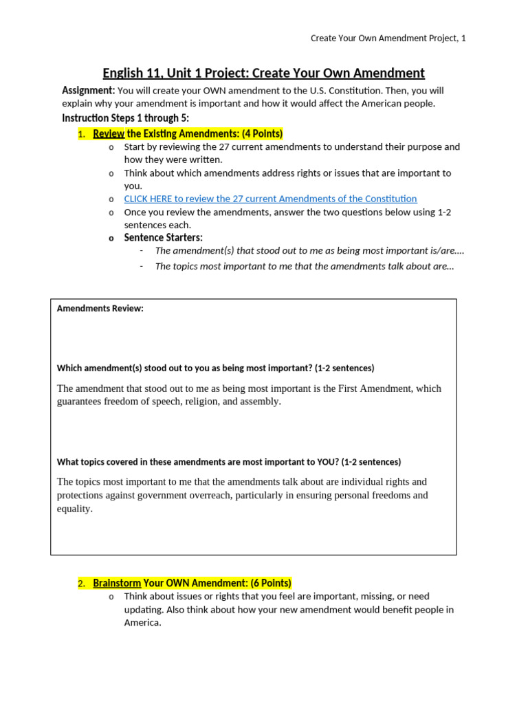 Adelina Jenkins Create Your Own Amendment Project | PDF