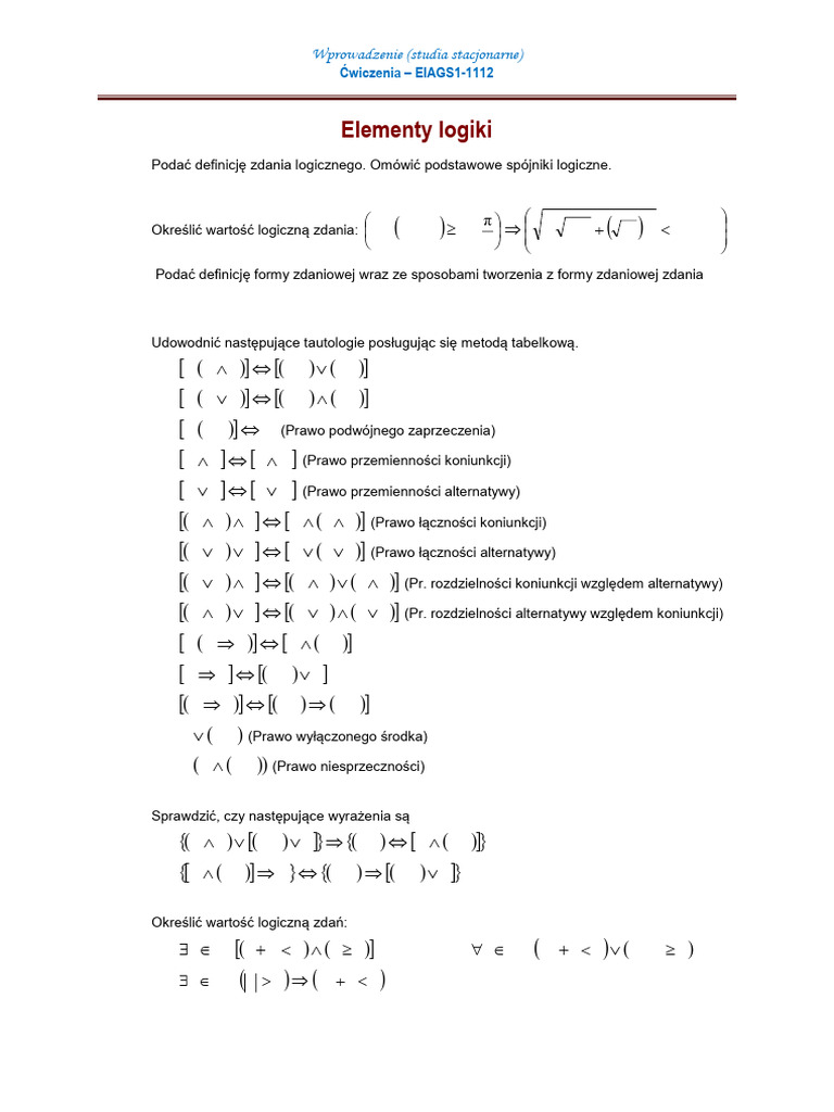 Elementy Logiki. Funkcje Elementarne. Rachunek Zbiorów | PDF