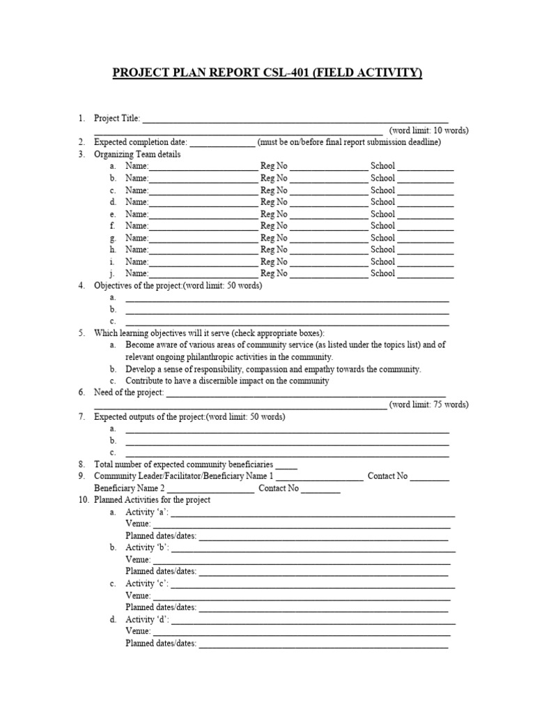 PROJECT PLAN REPORT CSL 401 final | PDF