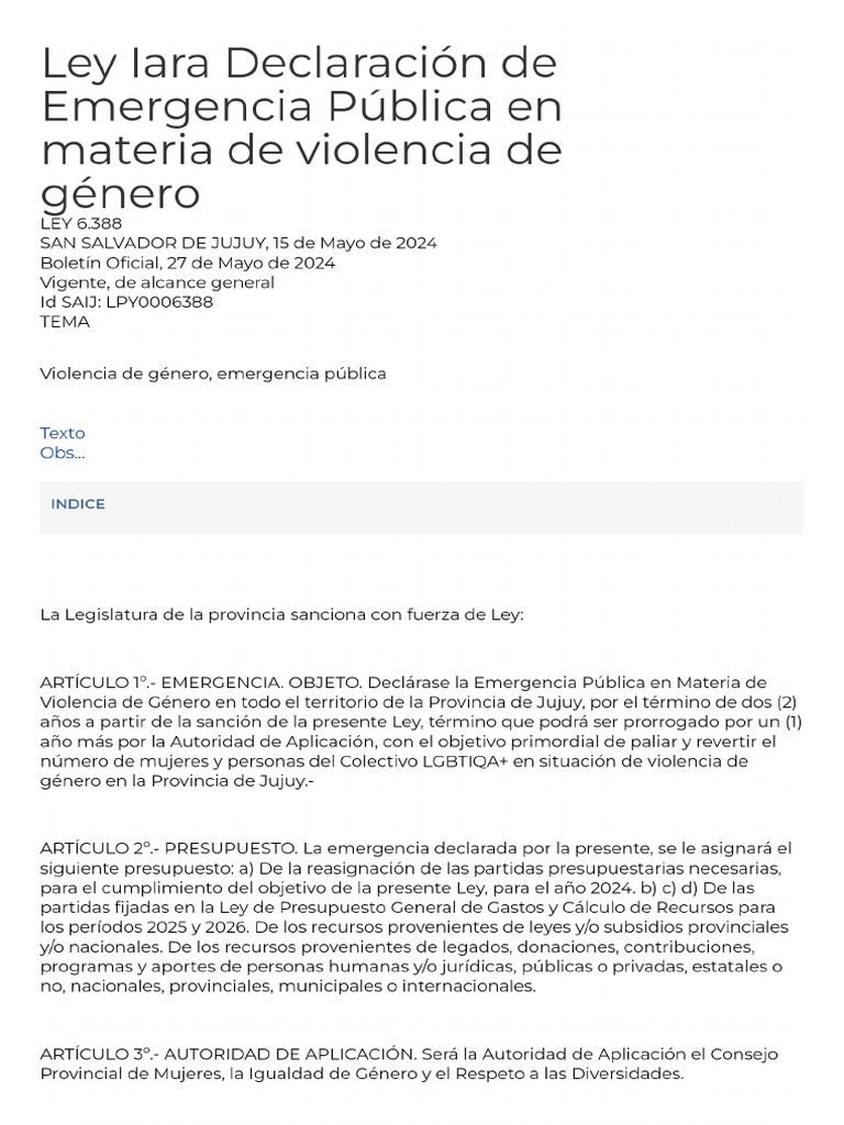Ley Iara Declaración de Emergencia Pública en materia de violencia de ...