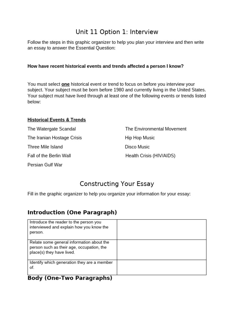 Unit 11 Project Option 1 Organizer | PDF
