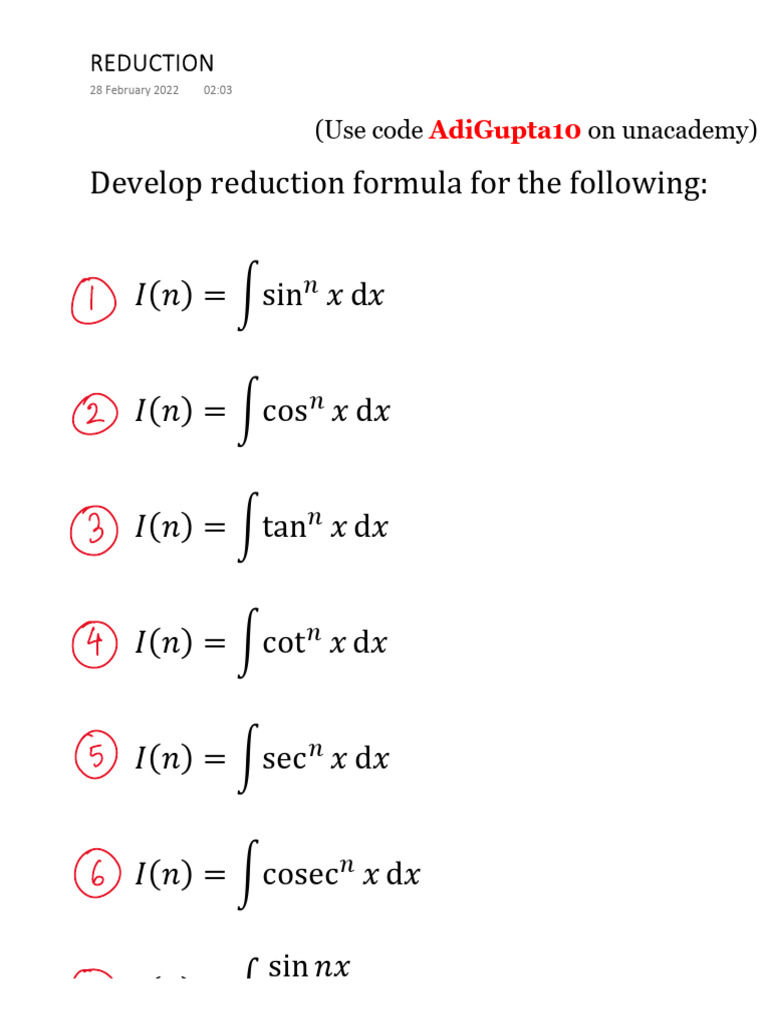 Reduction Sheet (Integration) | PDF