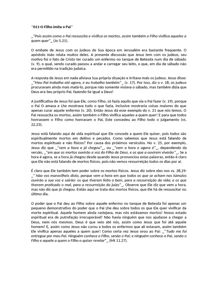 011-O Filho Imita o Pai (Jo 5.21) | PDF