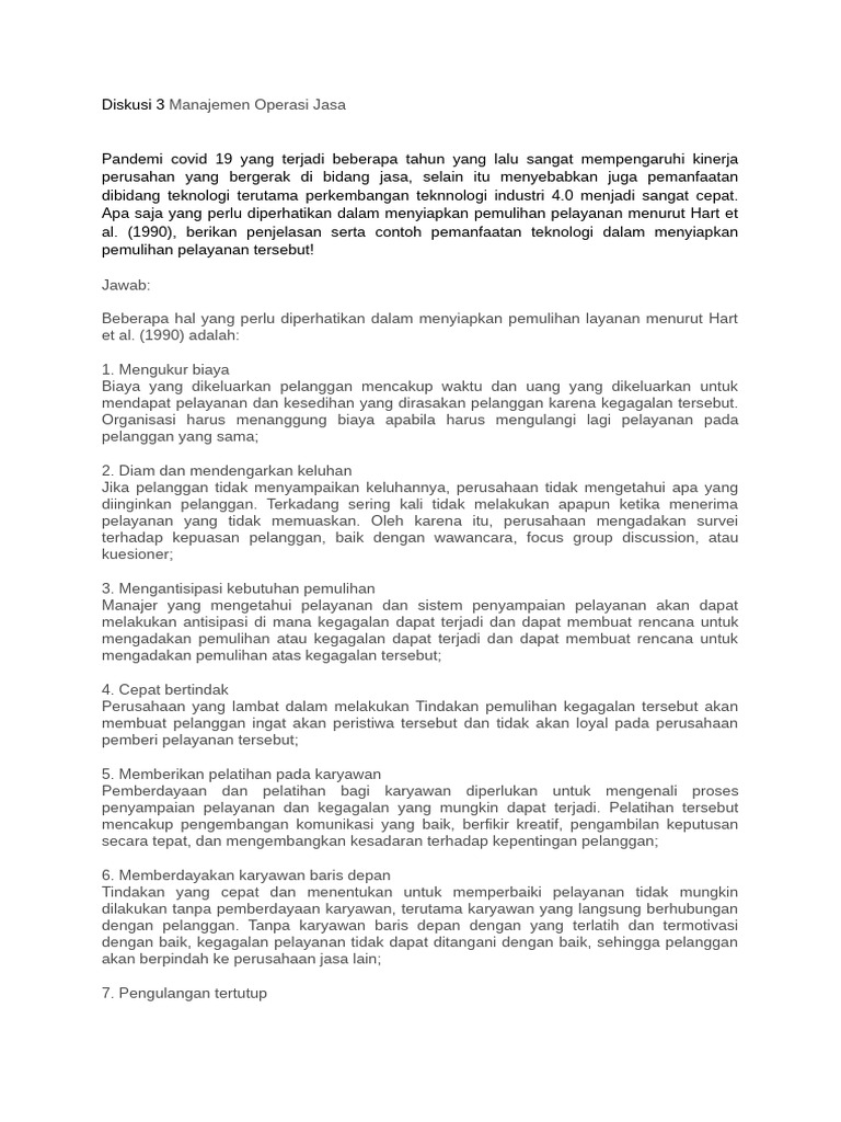 Diskusi 3 Manajemen Operasi Jasa | PDF