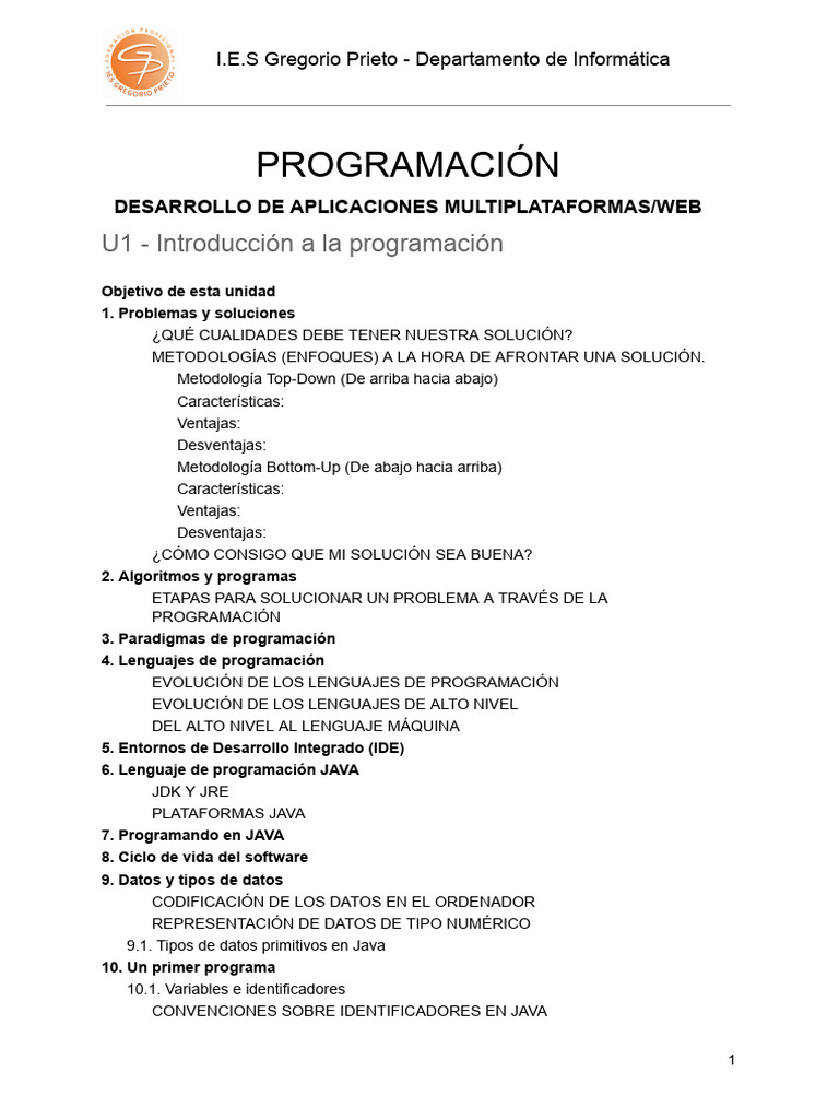 APUNTES Programación 24 - 25 - U1 Introducción A La Programación v06 | PDF