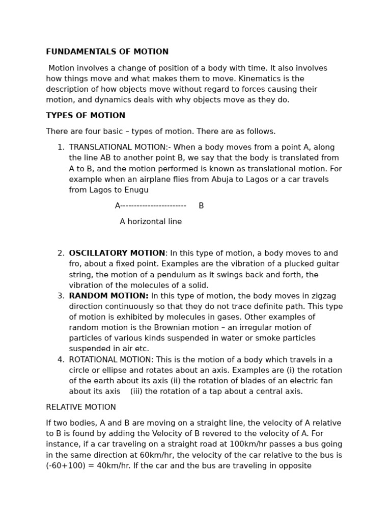 FUNDAMENTALS OF MOTION | PDF