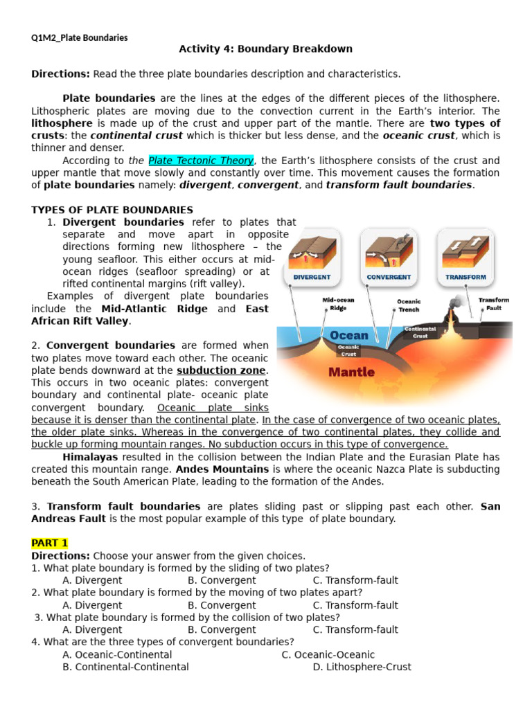 Q1M2 - Plate Boundaries (Activity 4) | PDF