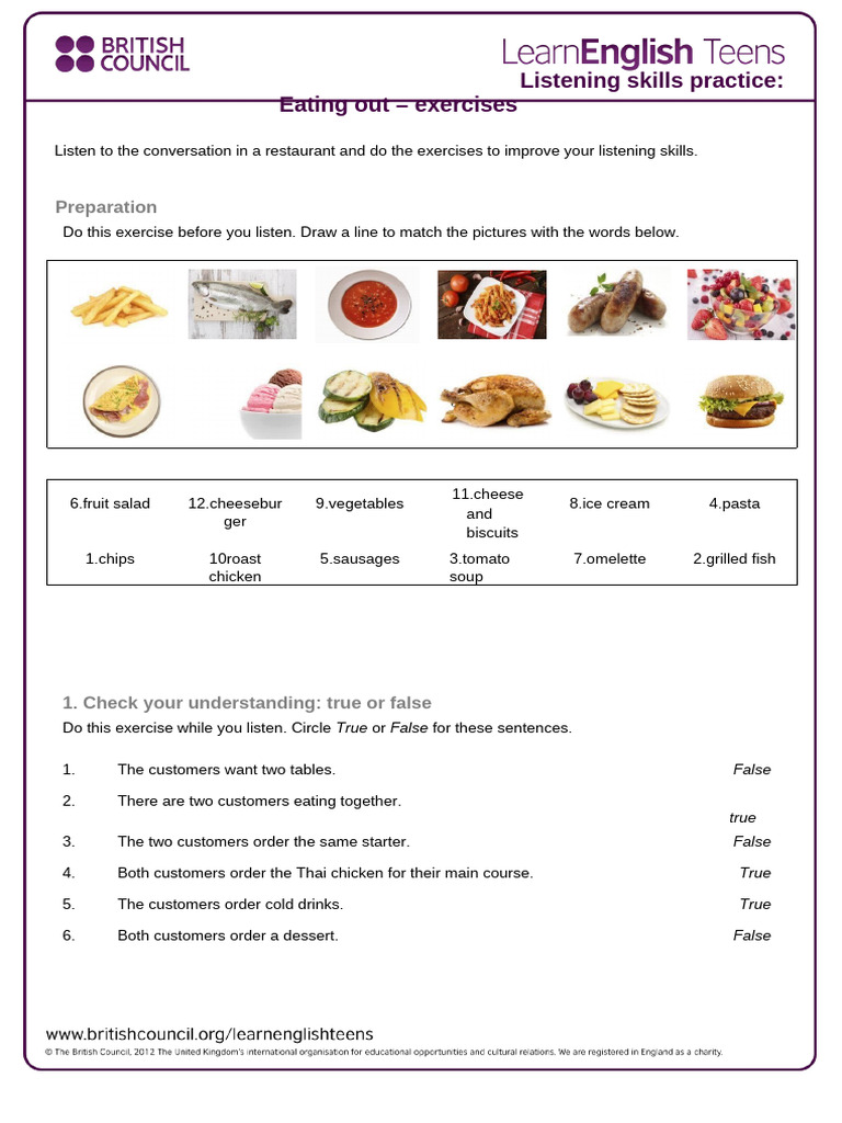 Eating Out Exercises | PDF