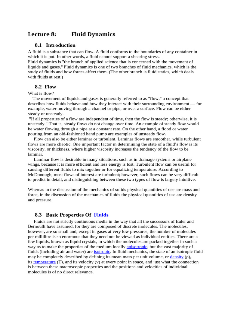 Lecture 8 Fluid Dynamics | PDF