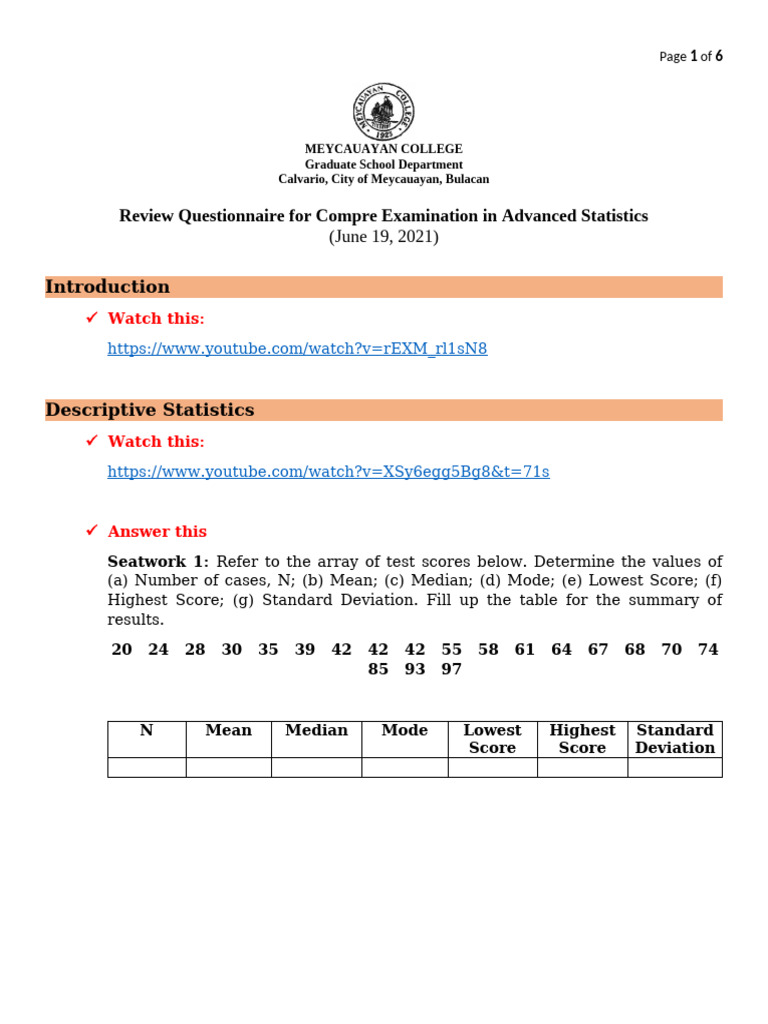 Stat Compre Review Exercises | PDF