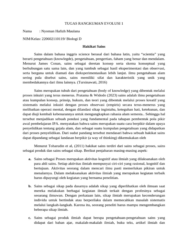 Tugas Rangkuman Evolusi | PDF