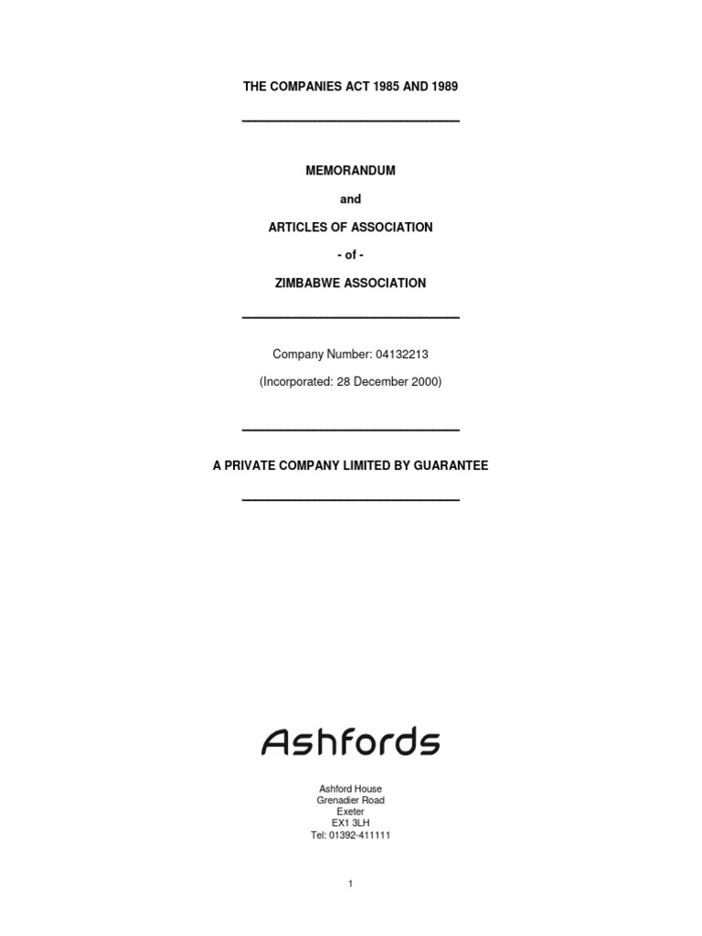 Za Memorandum of Association Nov 09 | PDF