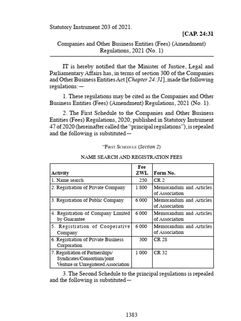 SI 2021-203 Companies and Other Business Entities (Fees) (Amendment ...