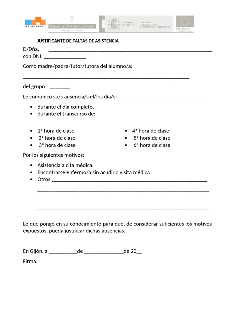Justificante de Faltas | PDF