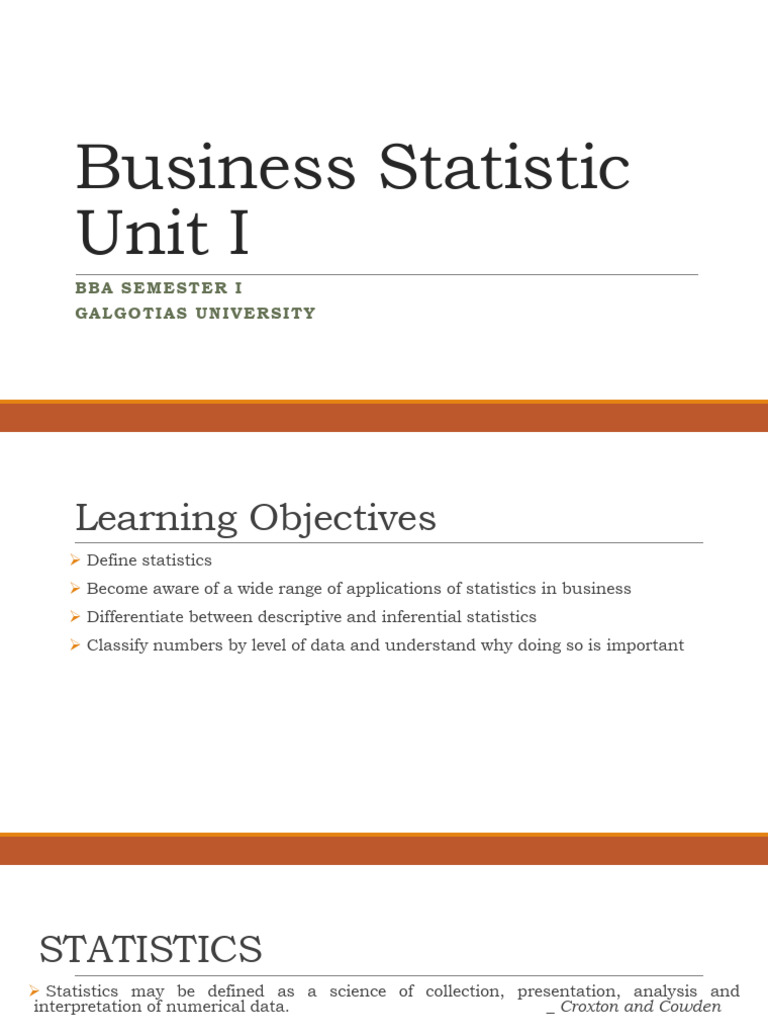 BBA - Sem I - Unit 1 | PDF | Cost Of Living | Statistics