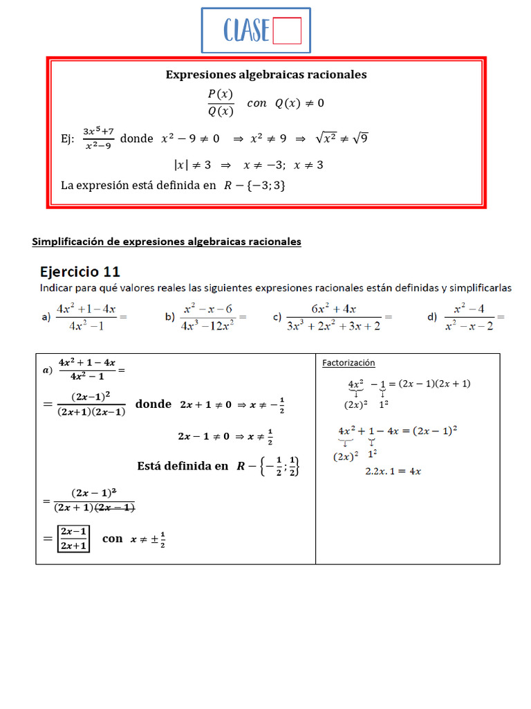 CLASE 4 MATEMATICA Ejercicios Resueltos Sobre Expresiones Algebraicas ...