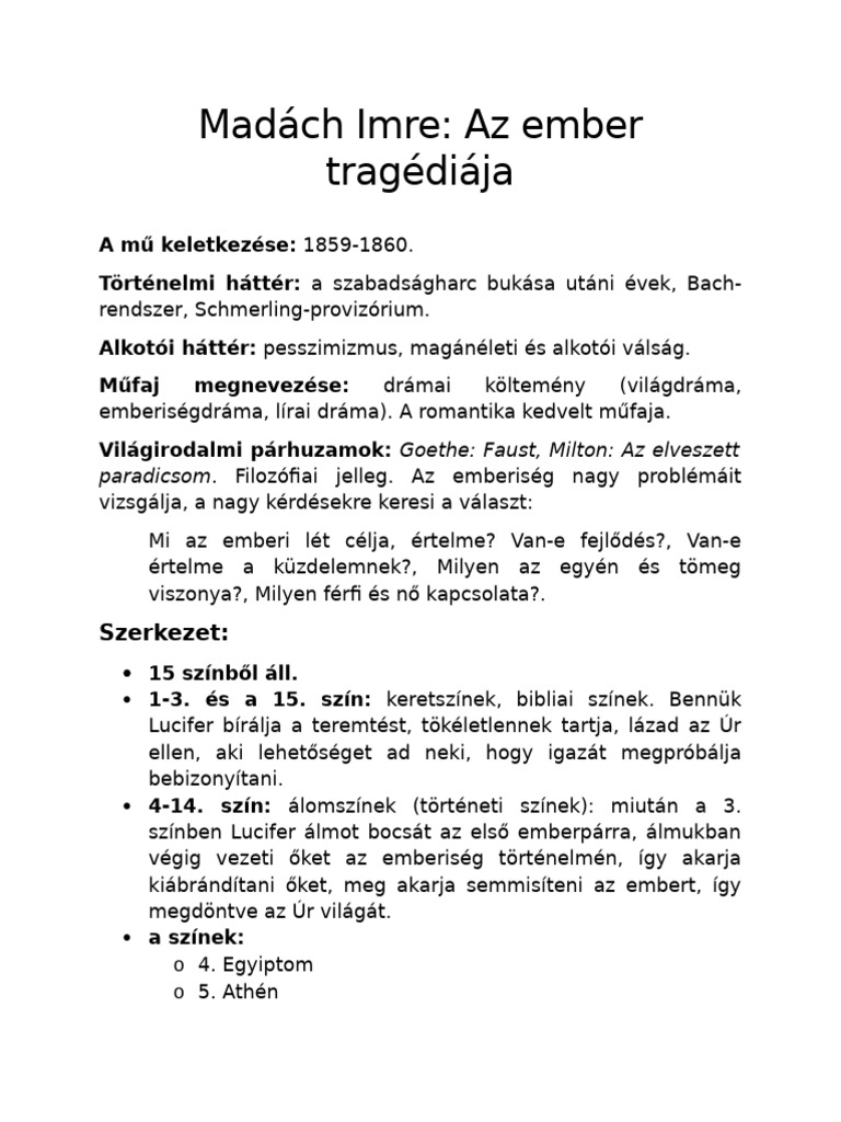 Madách Imre Az Ember Tragédiája | PDF
