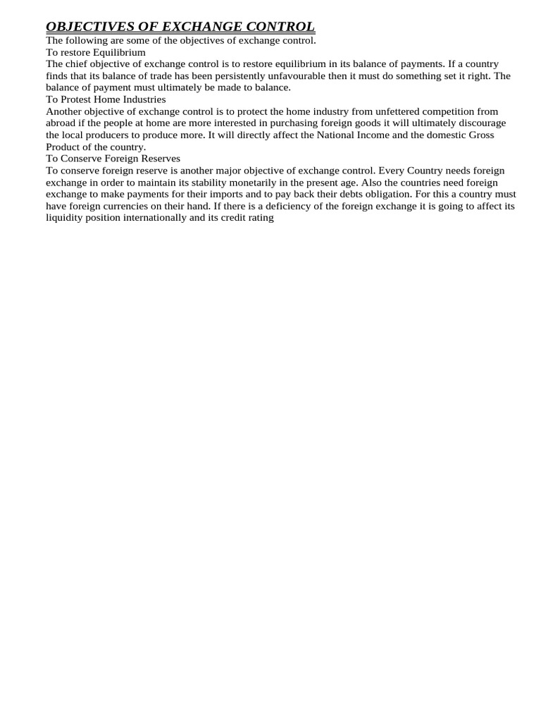 Objectives of Exchanges Control | PDF