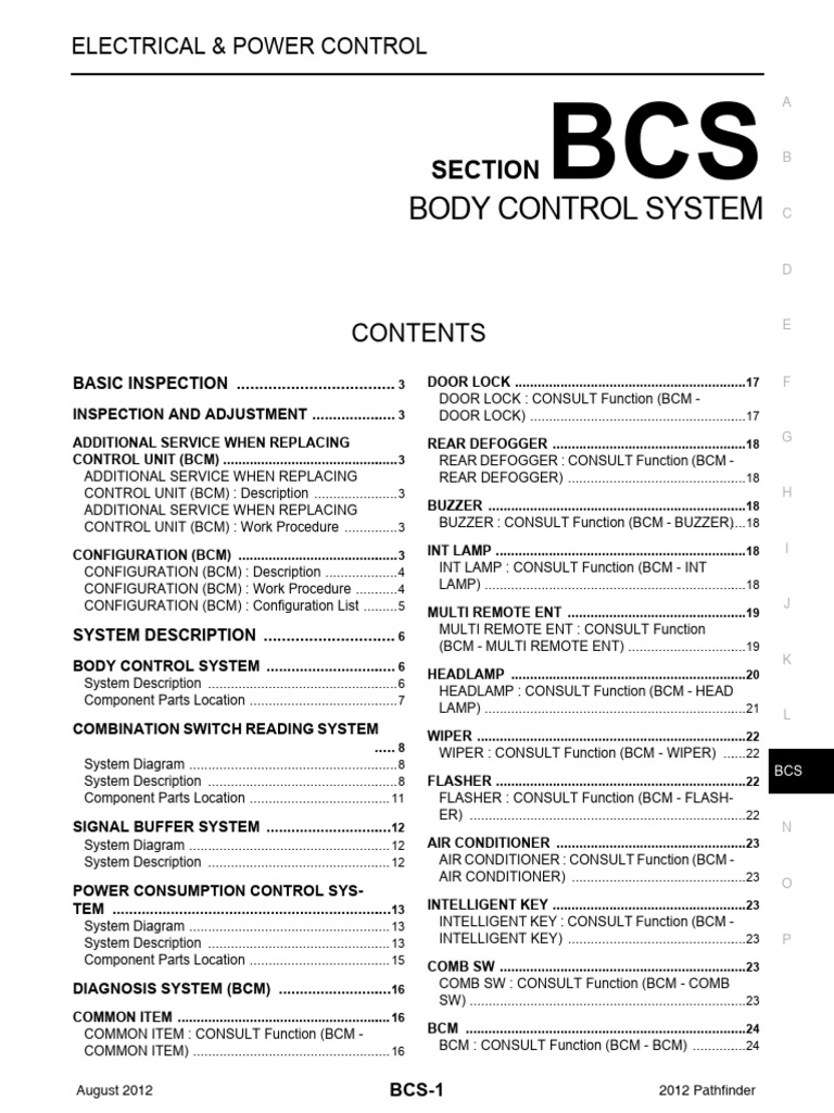 Pathfinder R51 2010-2014 Body Control System (EWD) | PDF