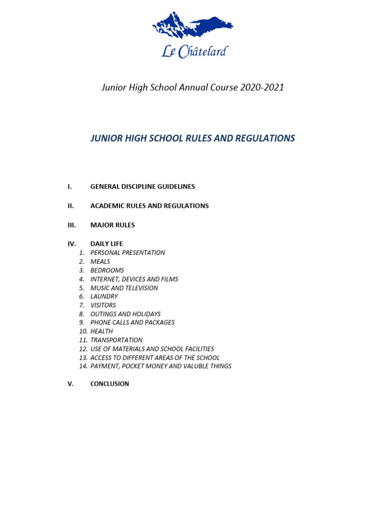 Jhs Annual Rules and Regulations 2020 2021 | PDF