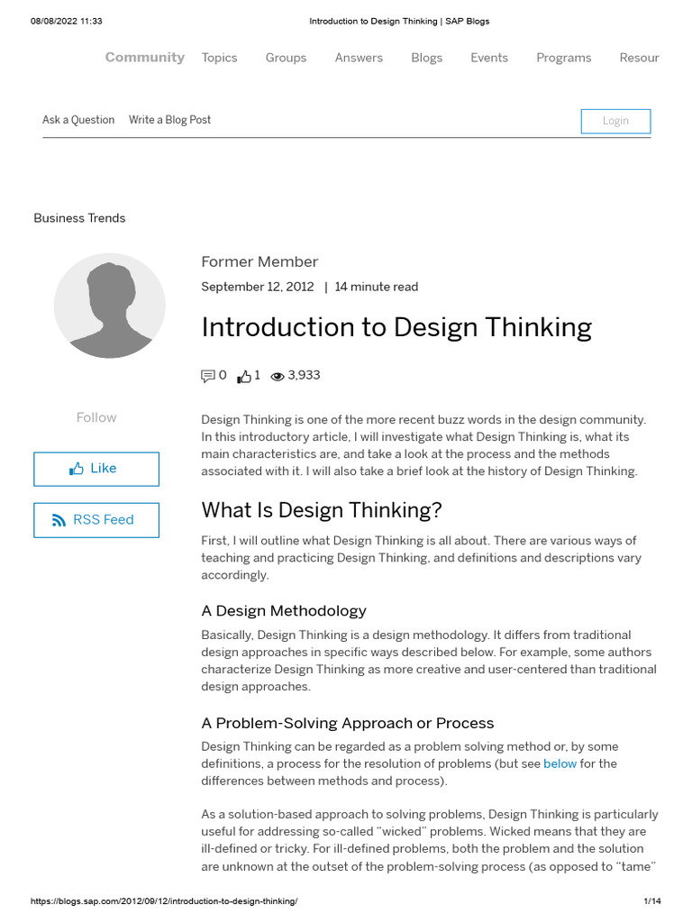 Introduction To Design Thinking - SAP Blogs | PDF