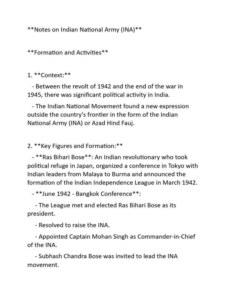 Notes On Indian National Army | PDF