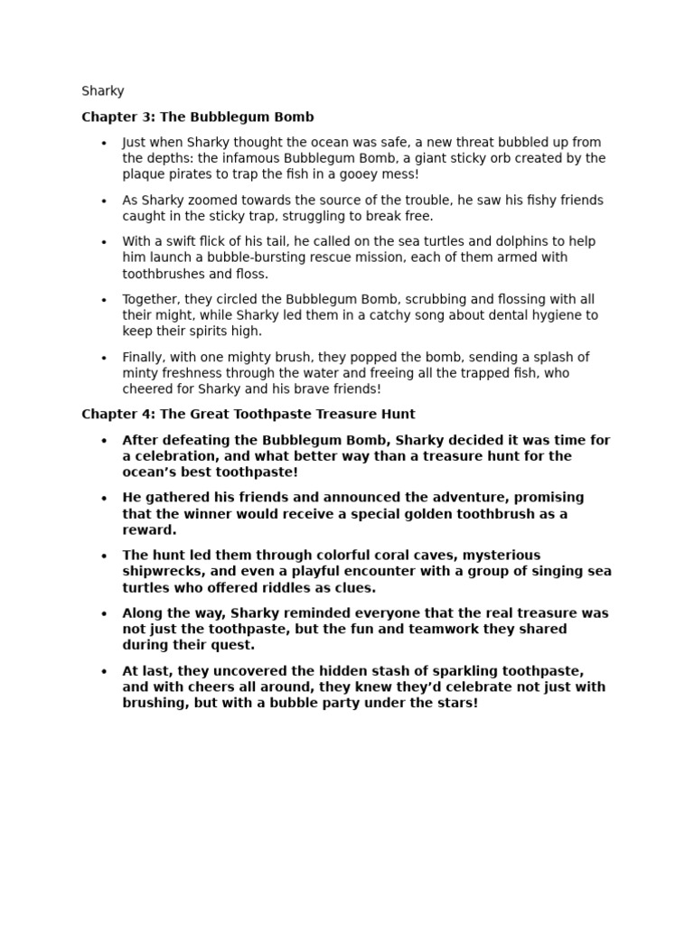 Sharky A Tooth Brushing Shark Superhero - Chapter 3+4 | PDF