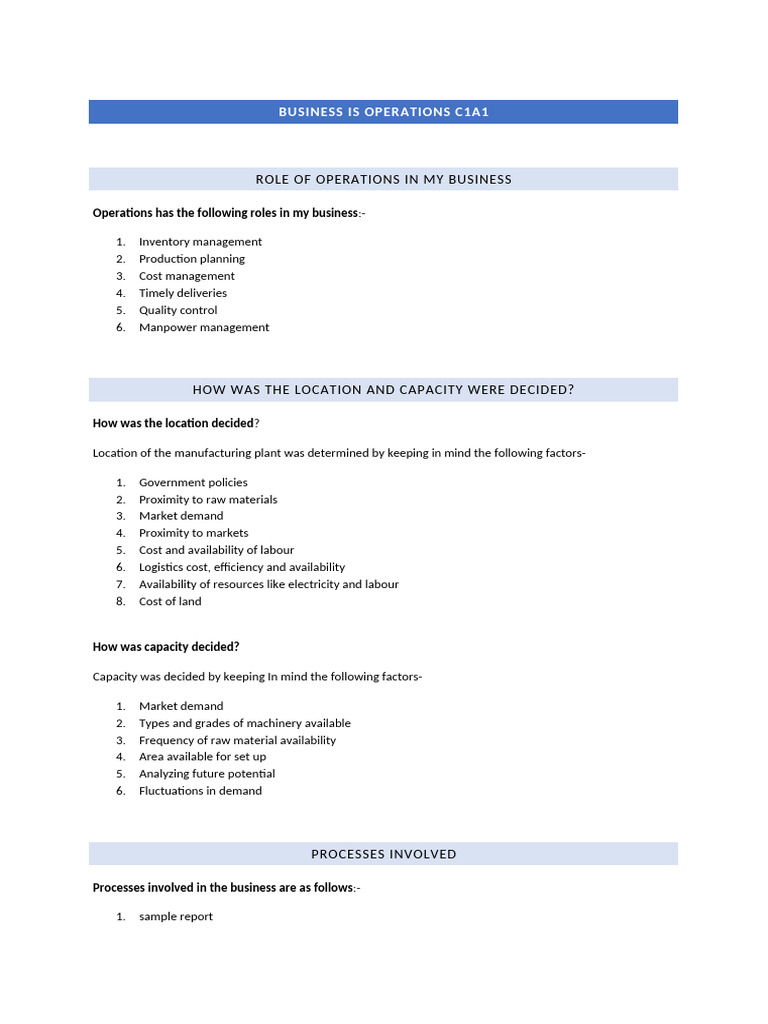 Business Is Operations C1A1 | PDF