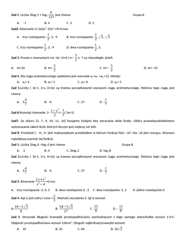Sprawdzian Arkusze | PDF