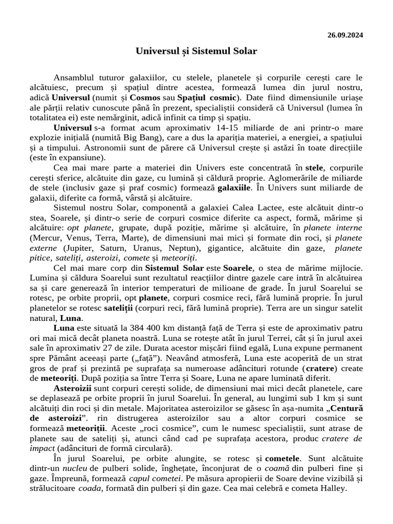Universul Si Sistemul Solar | PDF