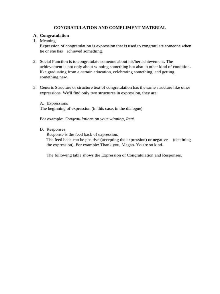 Congratulation and Compliment Material | PDF