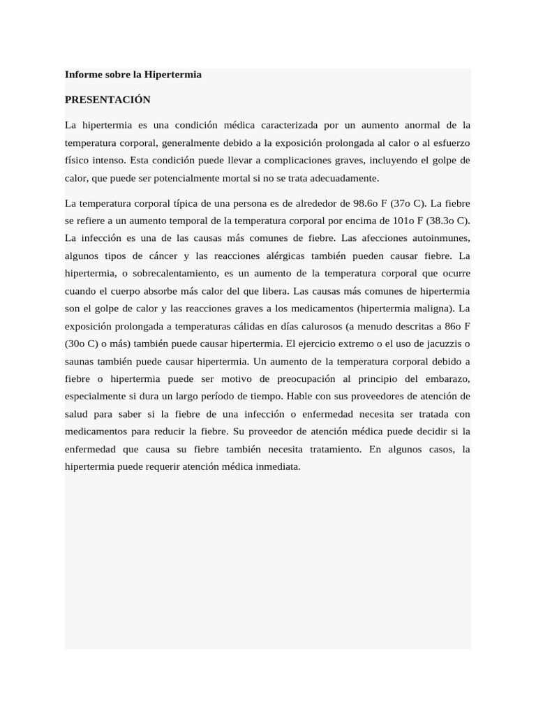 Hipertermia: Causas y Tratamientos | PDF | Termorregulación | Salud y ...