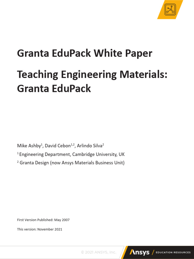 Teaching Engineering Materials Granta Edupack White Paper PAPTEMEN21 ...