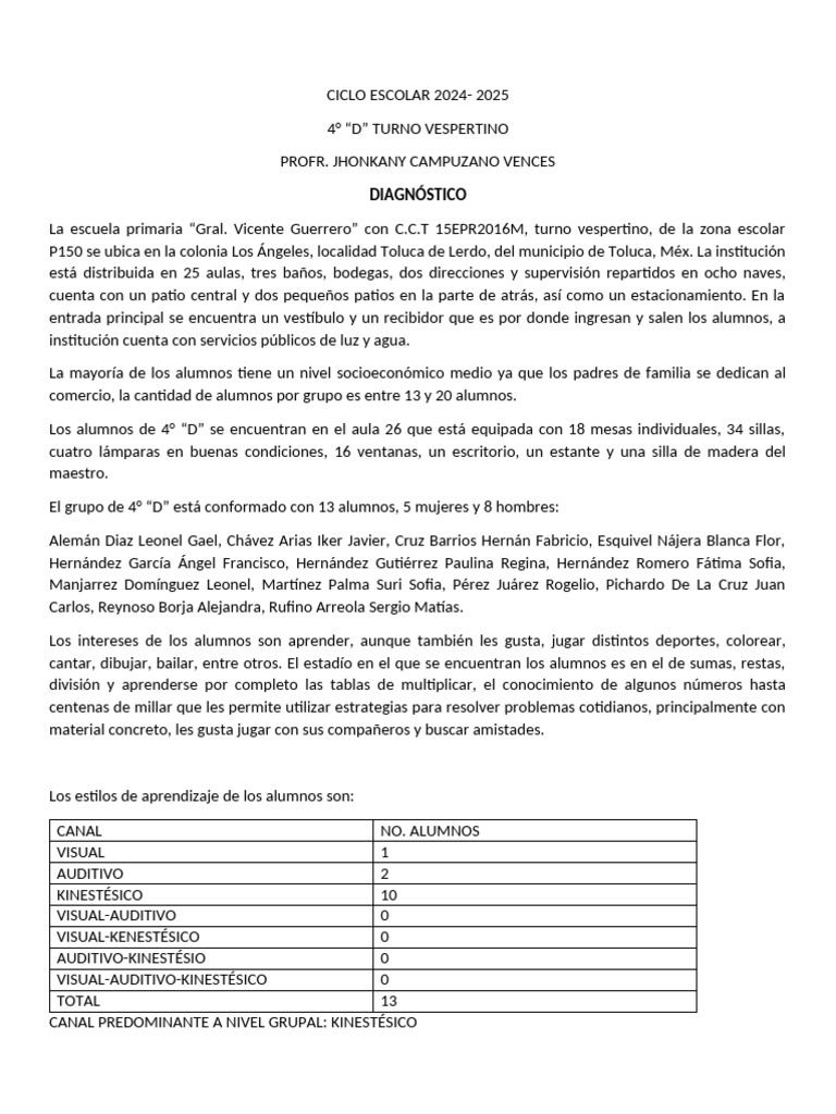 Diagnostico 4TO D | PDF