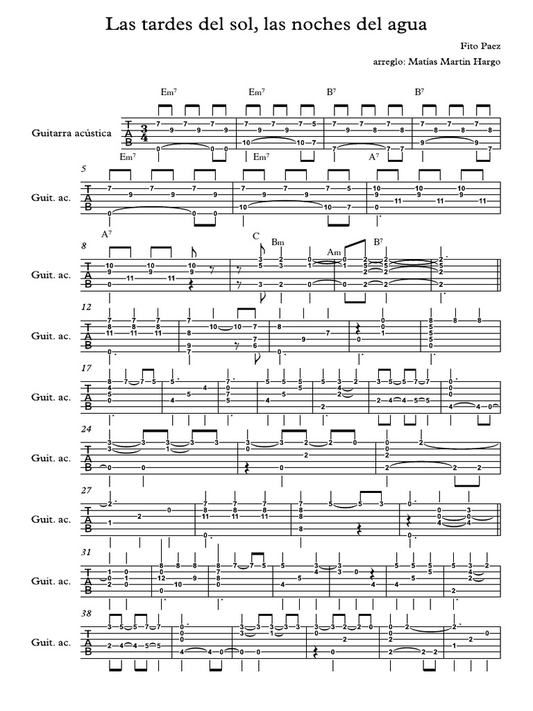 Las Tardes de Sol Las Noches de Agua Guitarra - TAB | PDF
