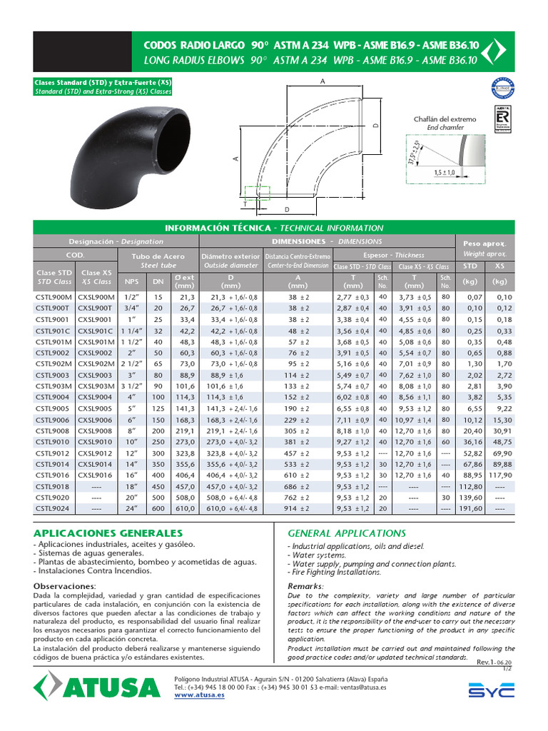 Ficha Tecnica Codo Radio Largo A 90 Astm A 234 Std Y Xs Rev 1 Pdf