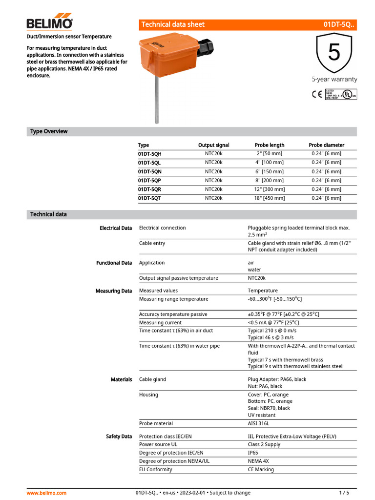 Belimo 01DT-5Q. Datasheet En-Us | PDF